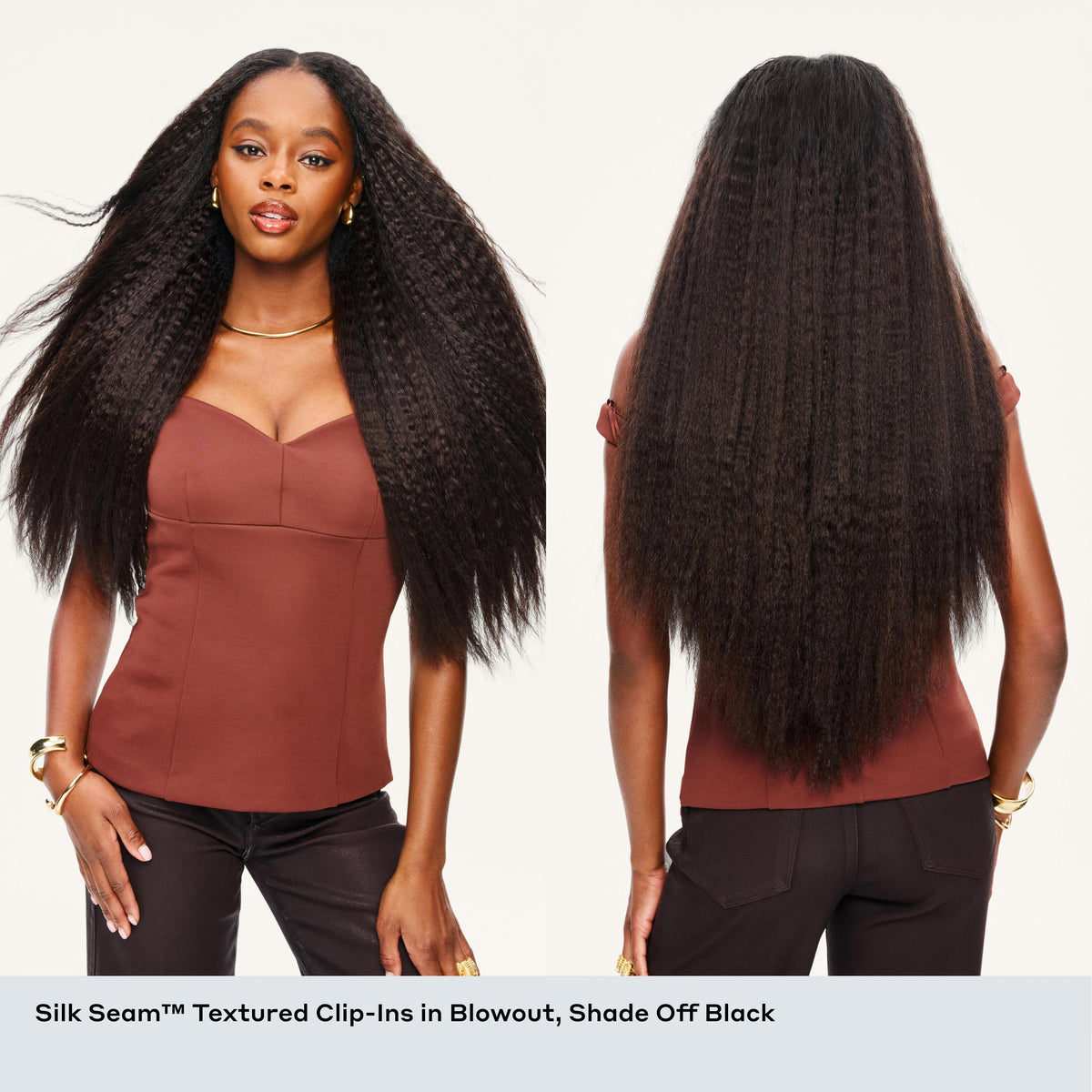Silk Seam™ Textured Clip-In, Off Black/Almond Brown Blowout – BELLAMI Hair